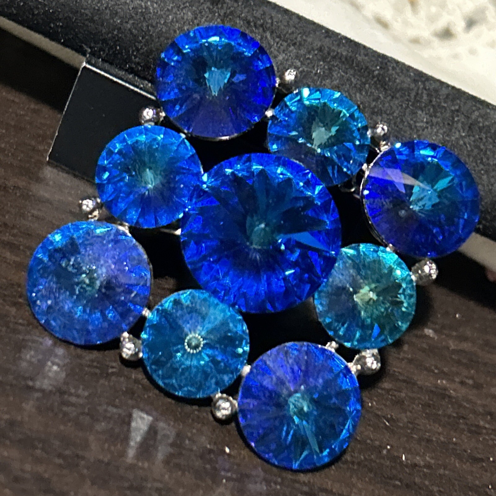 Rare Stunning Vintage Weiss Cobalt Blue Teal Rivoli R… - Gem