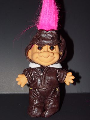 Troll Doll 4 1/2" Russ Pilot / Motorcycle Rider Pink Hair | eBay
