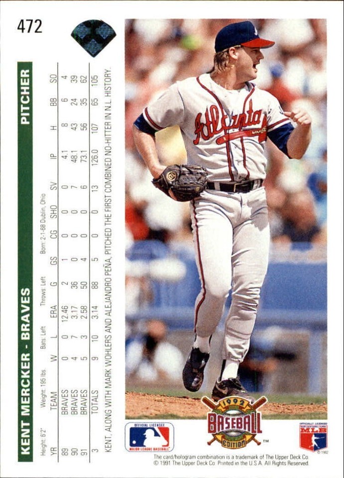 1992 Upper Deck #472 Kent Mercker Factory Set Gold Hologram | eBay