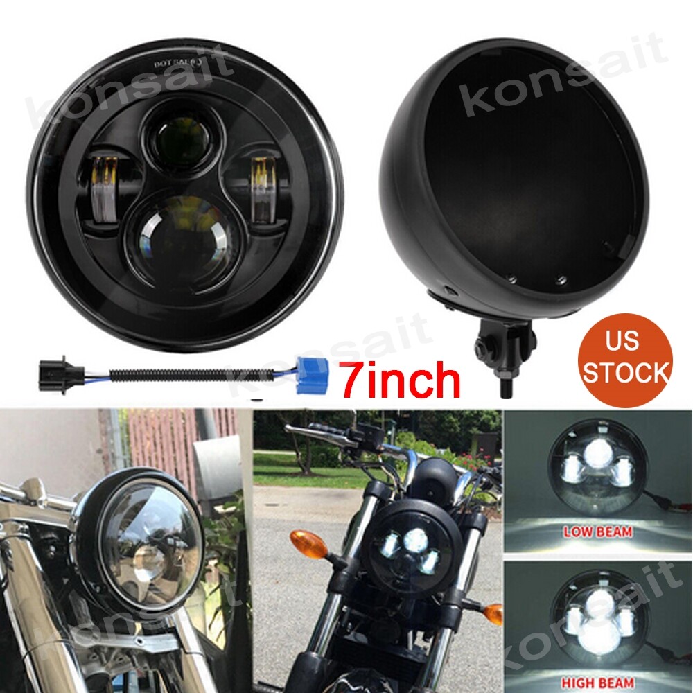 7 Inch Round Motorcycle Universal Headlight Bucket Housing w/ Bracket ...