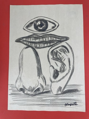 Rene Magritte (Handmade) Drawing mixed media on paper signed & stamped ...