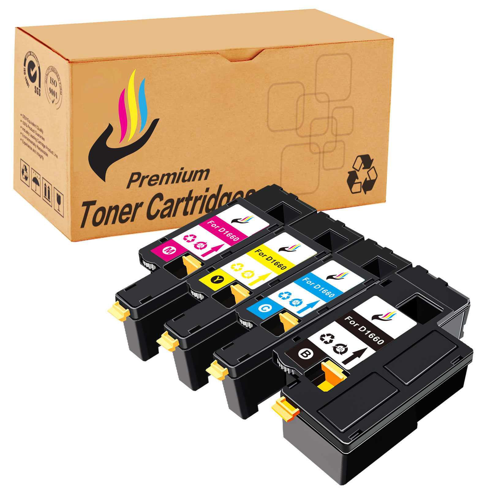 4 New 1660 C1660 High Yield Toner Cartridge Set For Dell C1660W ...