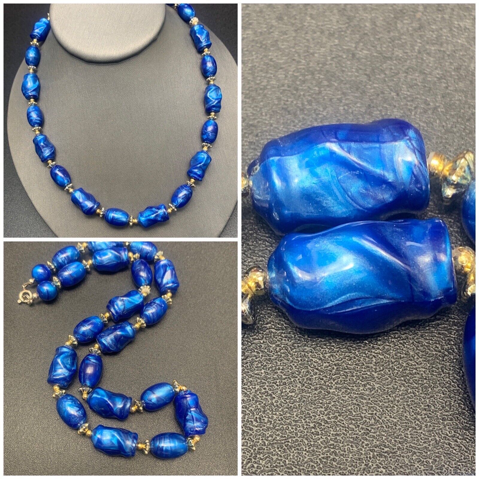 Vintage 1950’s Unusual blue metallic swirl, Lucite Be… - Gem