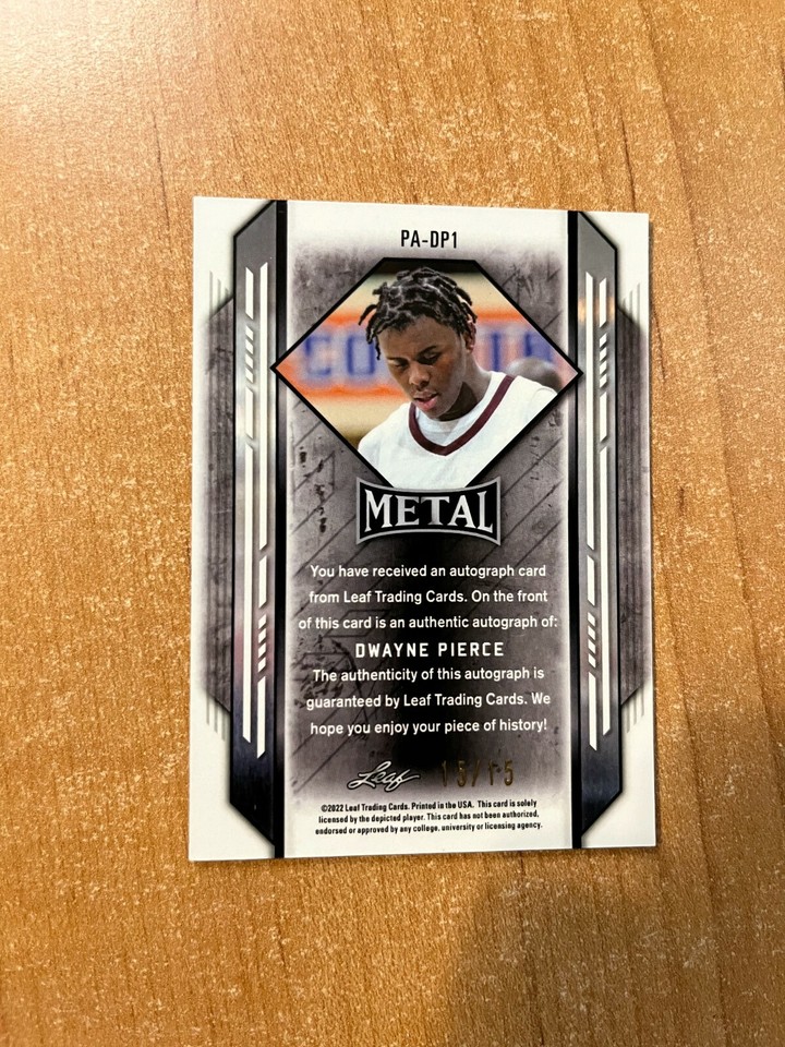 2021-22 Leaf Metal Basketball - Dwayne Pierce - Black Chrome Auto #d 15 ...