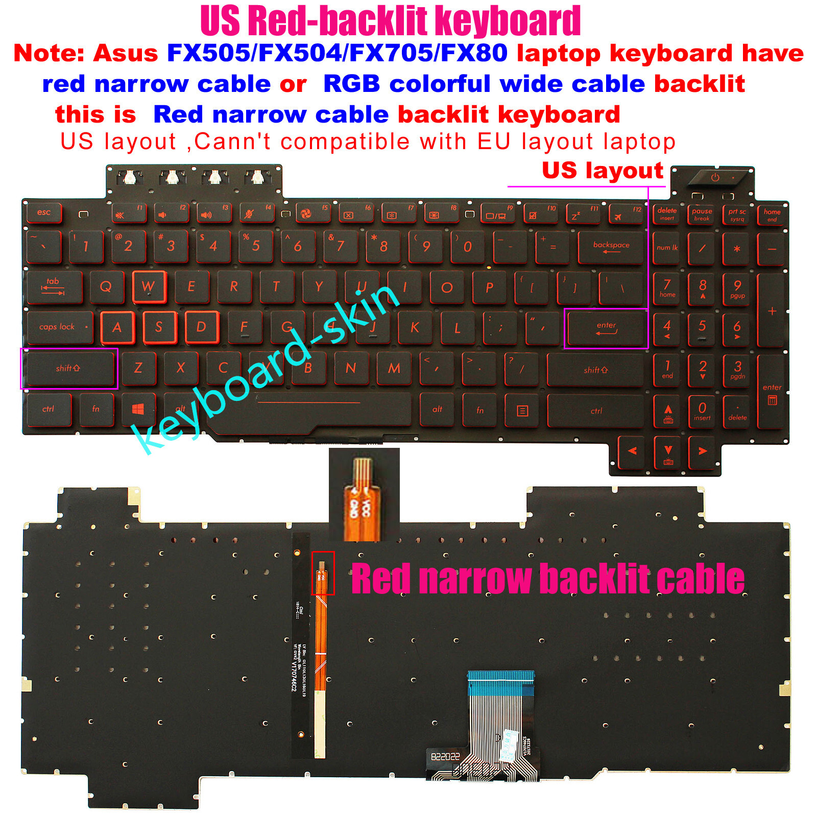 New US Red Backlit Keyboard For ASUS TUF Gaming FX505D FX504GM FX705D ...