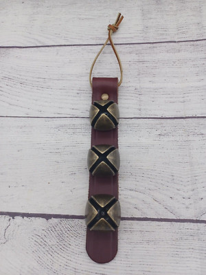 3-Bell Sleigh Bells, Antiqued Brass Bells on Burgundy Leather Strap ...