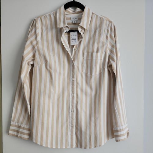 NWT J. Crew Women's Striped Modern White Beige Button Up Shirt Cotton ...