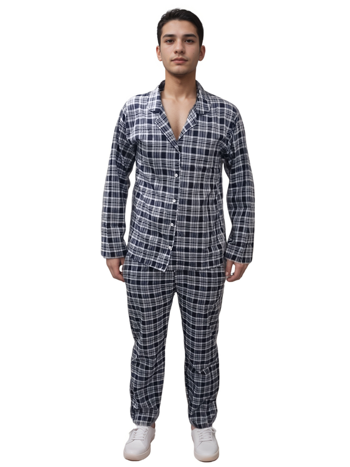 Mens Checked Pyjamas Set Cotton Blend Traditional Nightwear Lounge Wear ...