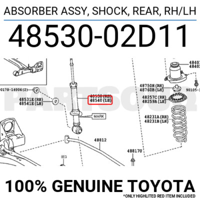 4853002D11 Genuine Toyota ABSORBER ASSY, SHOCK, REAR, RH/LH 48530-02D11 ...