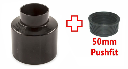 Black 110mm Soil Pipe Adapter Reducer to 55mm Waste Pipe Pushfit Rubber ...