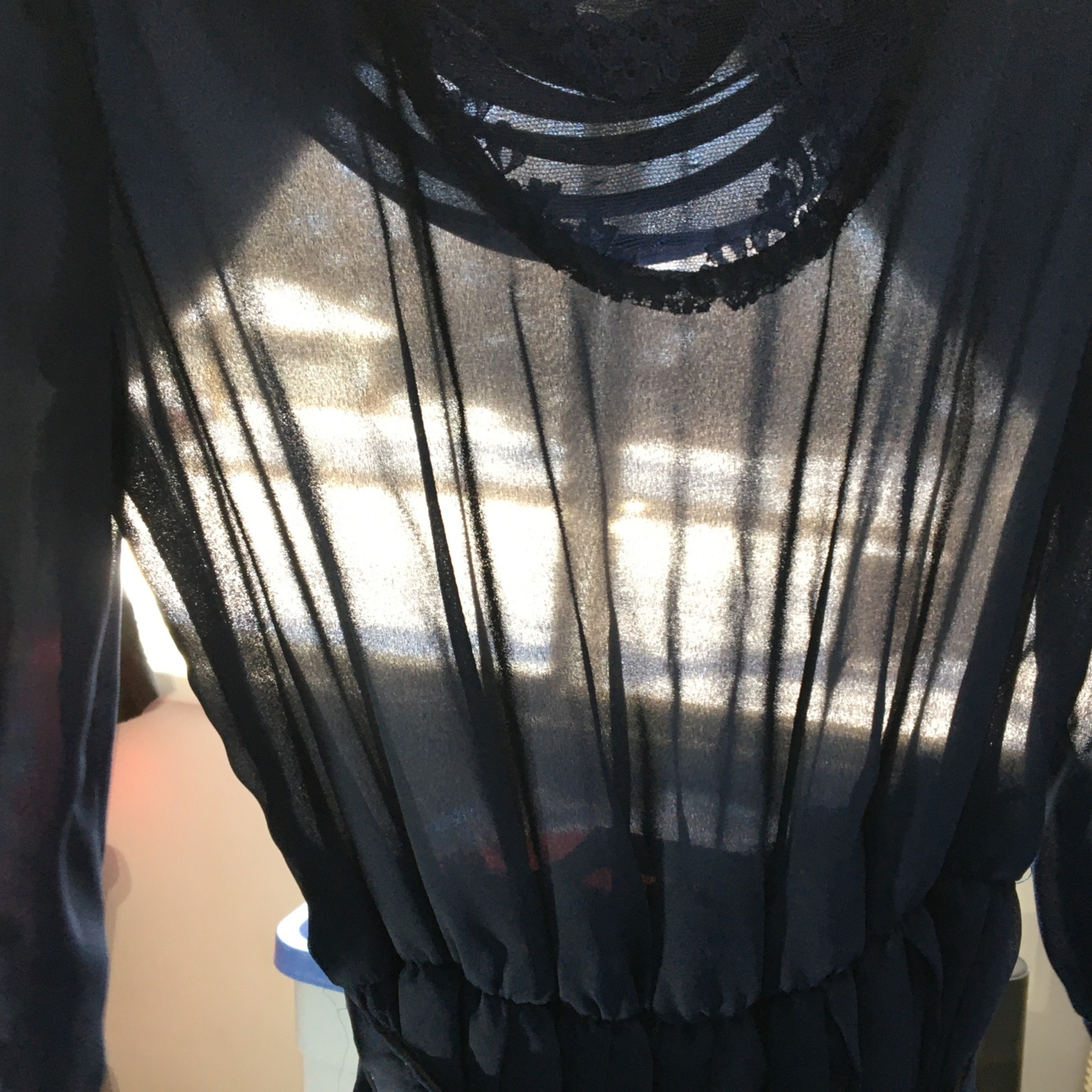 Vintage ASTOR 70s 80s Blue Sheer Dress Back Swag Drap… - Gem