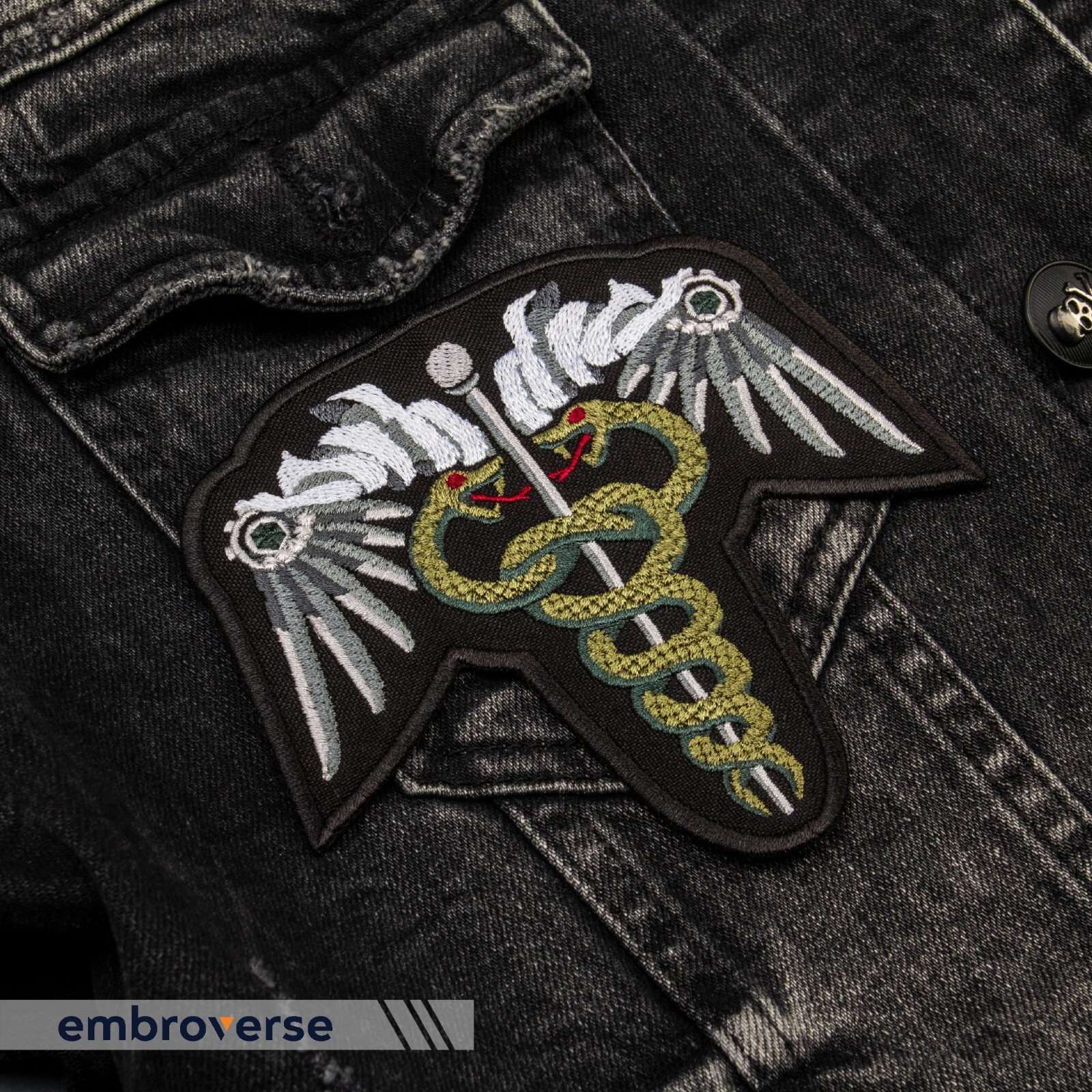 Medical Caduceus Patch - Snake and Wings Symbol - Embroidered Iron On ...