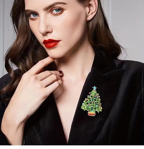 New Christmas Tree Enamel Vibrant Brooch Rhinestone Alloy Mosaic Badge ...