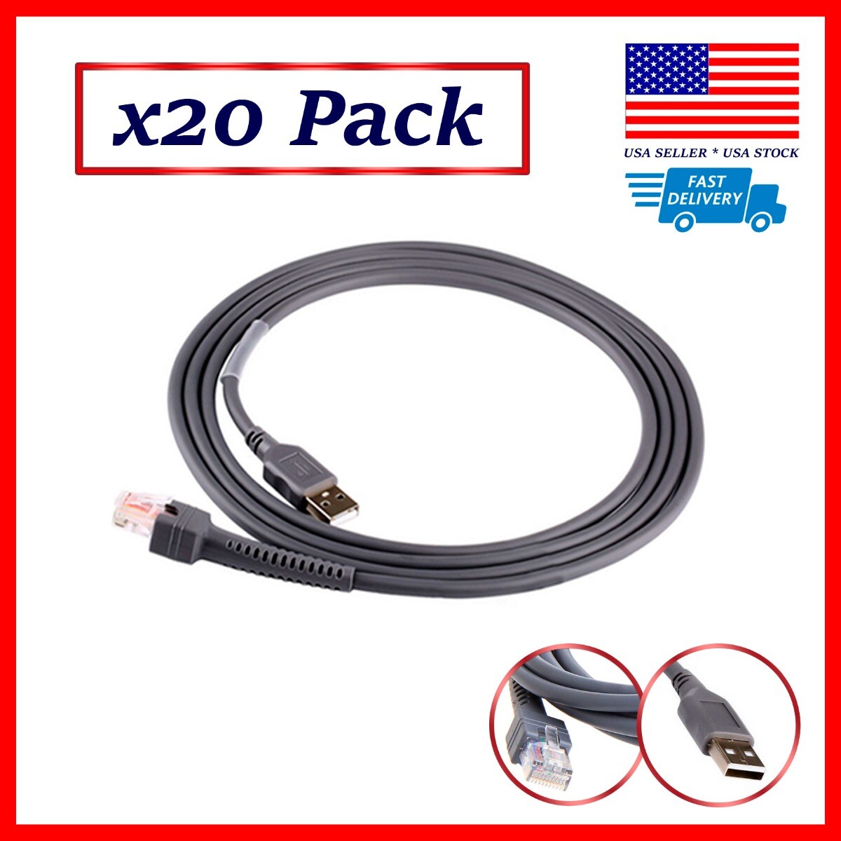Symbol USB POS Barcode Scanners 20-Pack USB Cables For Symbol ...