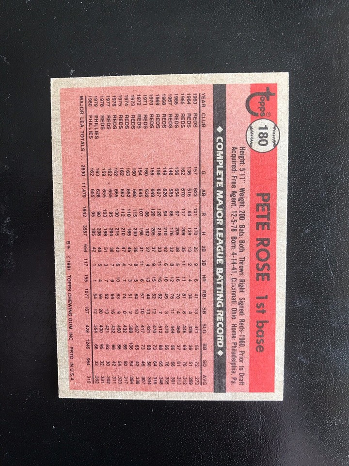 1981 TOPPS #180 PETE ROSE “THE HIT KING” PHILA PHILLIES—SHARP💥*** (tgcs ...