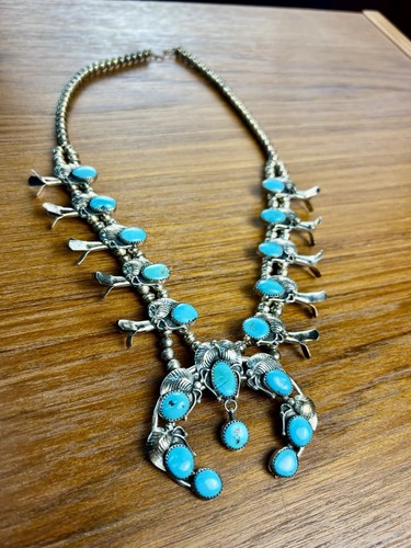 Wayne Etsitty Navajo Sterling Turquoise Squash Blossom Necklace Vintage ...