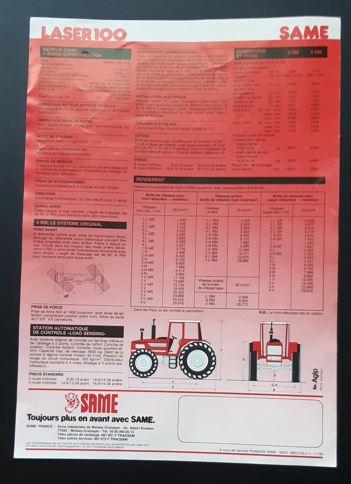 Brochure Tractor SAM LASER 100 Size: 21x30cm Double-sided Prospect | eBay