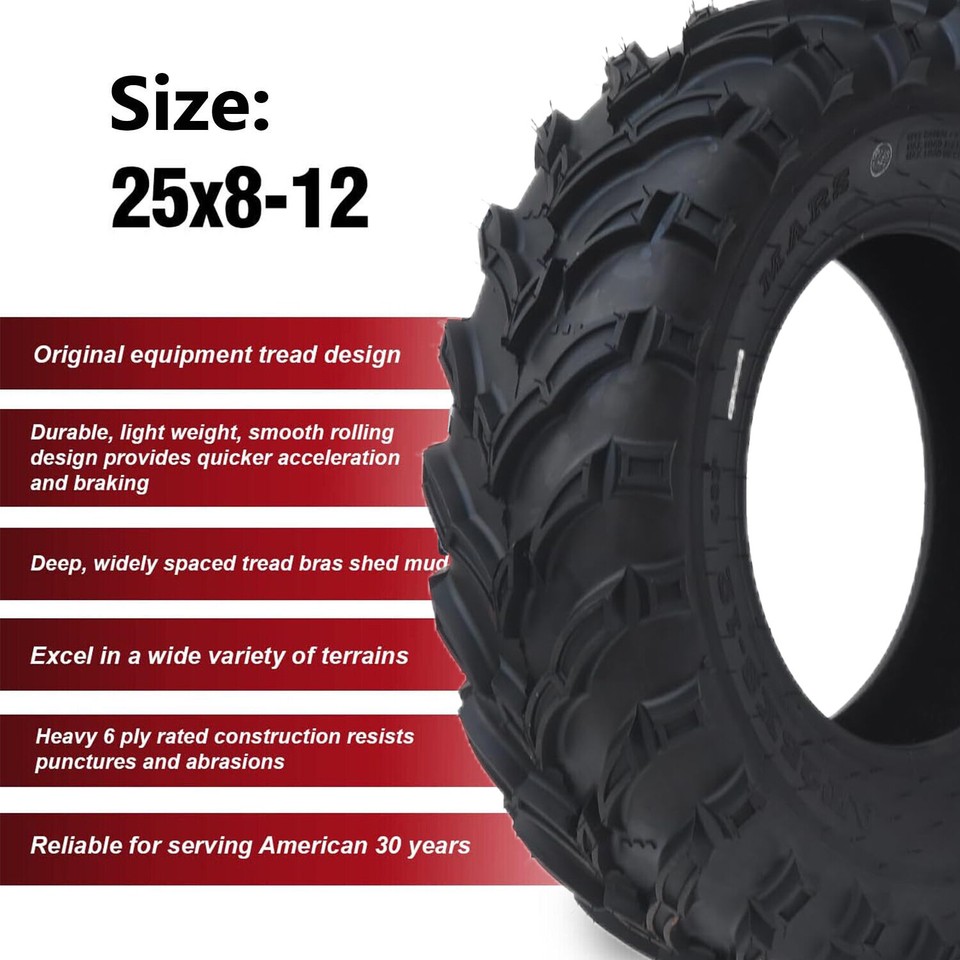 2 Set 25x8-12 ATV Tires 6PR 25x8x12 ATV UTV Tires 25 8 12 All Terrain ...