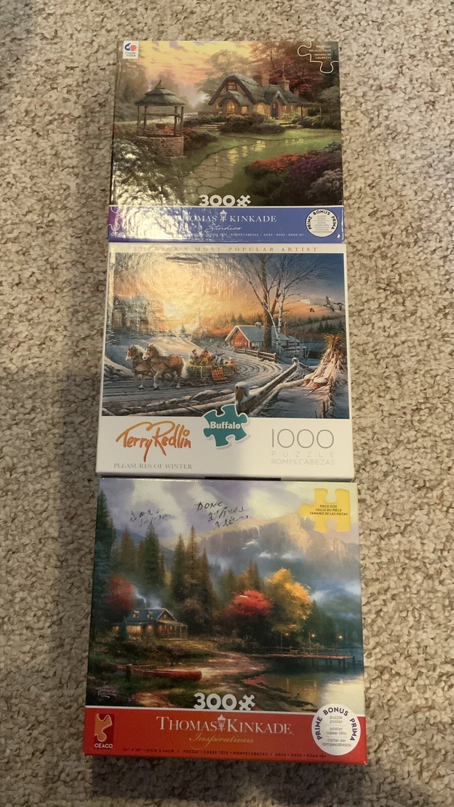 Lot Of 3 Puzzles- 2 Ceaco Thomas Kinkade 300 Piece & 1 Terry Redfin ...