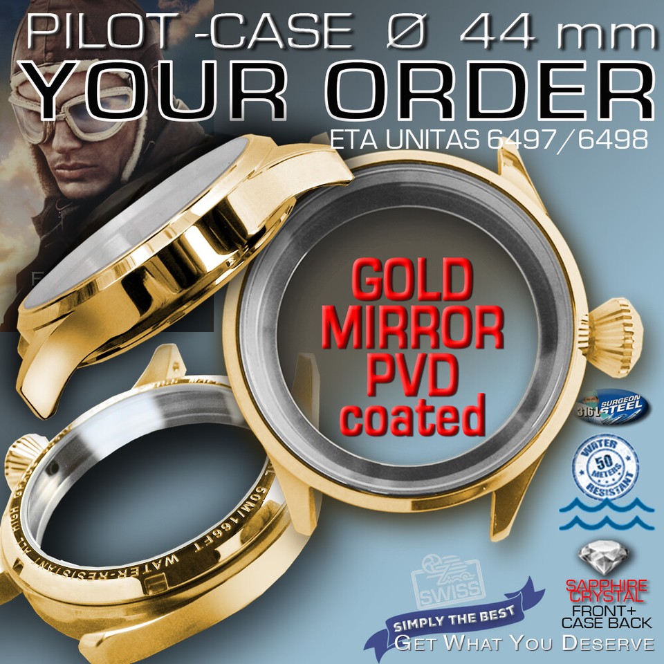 WATCH CASE PILOT, 44 MM, ST-STEEL, ETA UNITAS 6497/98, SAPPHIRE CRYSTAL ...