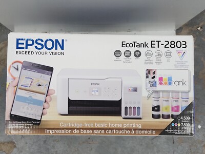 Epson EcoTank ET-2803 Printer With Subl. Ink Bottles Bundle - White New ...