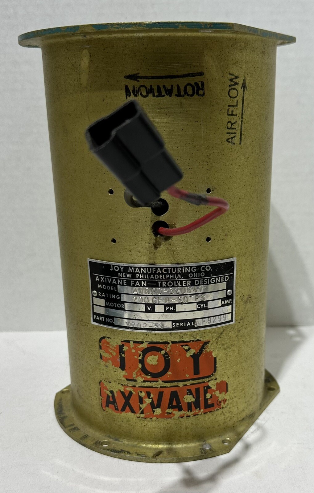 JOY MANUFACTURING CO. AVR50-32D647 A28A8668 DC AXIVANE FAN 12,000 RPM ...