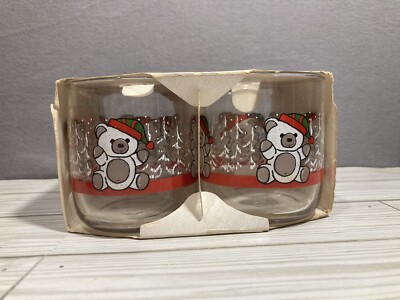 Christman Teddy Bear On The Rocks Glasses 1989 Made in USA | eBay