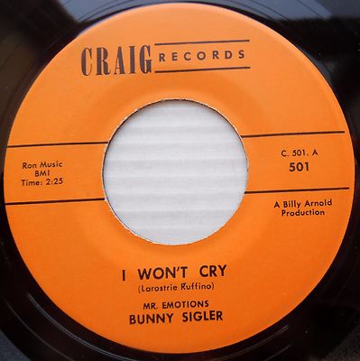 BUNNY SIGLER soul doowop45 I WON'T CRY COME ON HOME vg++ w/audiomatrix ...