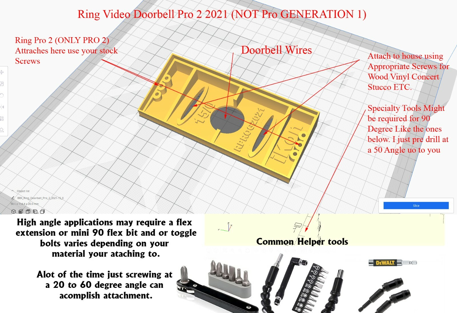 Ring Pro 2 (Wired Doorbell Pro) Wedge Wedges Bracket Mount Kit 15 90 ...