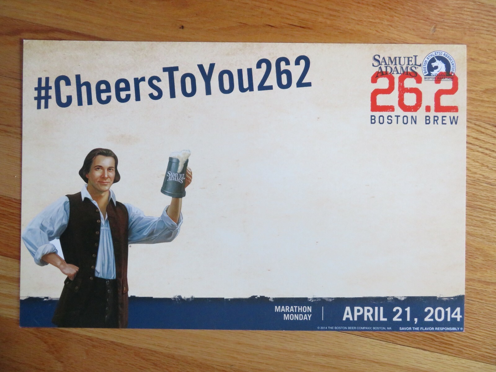 SAMUEL ADAMS "Cheers To You 26.2" BOSTON MARATHON April 21, 2014 Sign ...