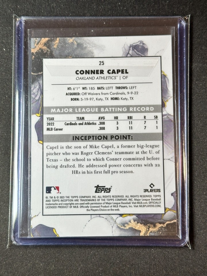 2023 Topps Inception #25 Conner Capel Green Parallel Oakland Athletics ...
