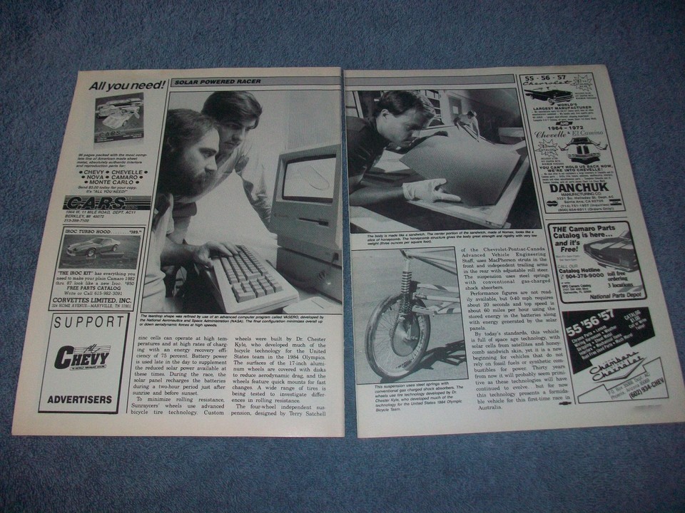 1988 GM Sunraycer Solar Powered Racer Streamliner Vintage Info Article ...