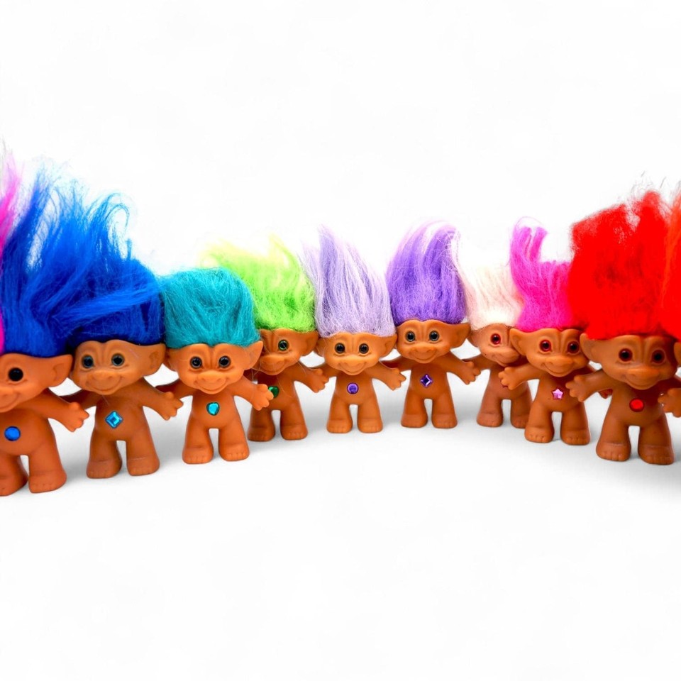 Vintage 3" Gem Belly Troll Doll Lot –Set of 13 Colorful Neon Hair ...