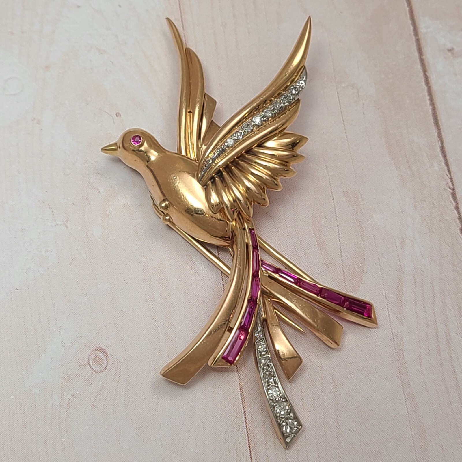 NICE BIG PIGEON BIRD BROOCH 12.8gr 18K ROSE GOLD DIAM… - Gem