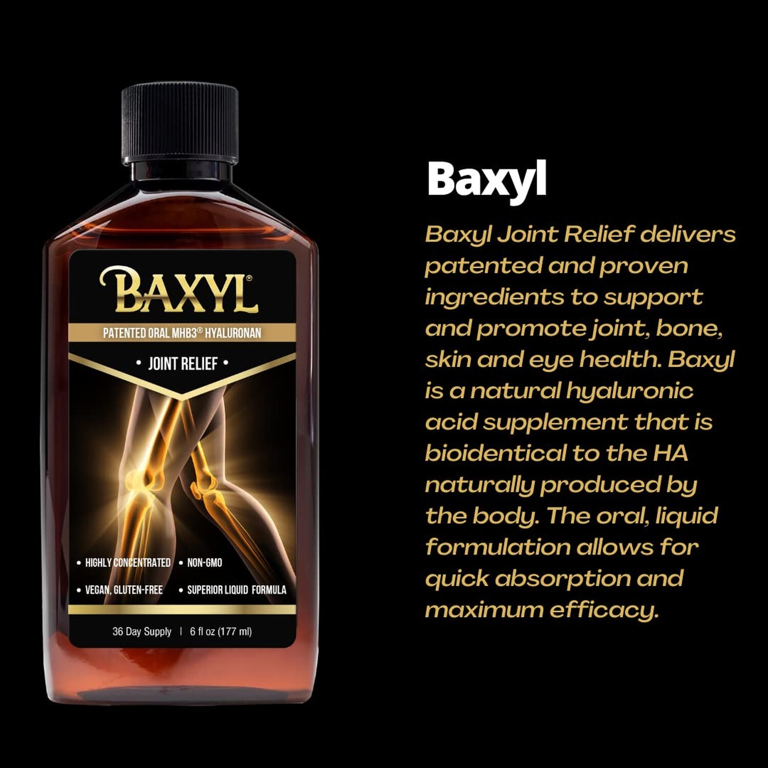 Baxyl - Liquid Hyaluronic Acid for Joint Relief Supplement (Vegan ...