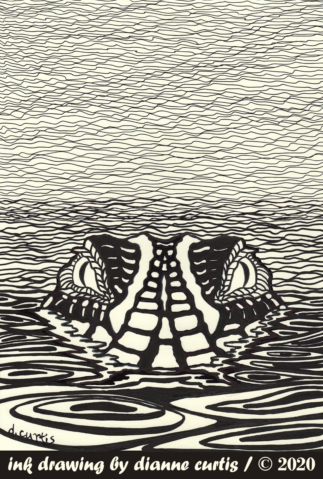 Alligator Zentangle Swamp Steampunk ACEO Art Print from original ink ...