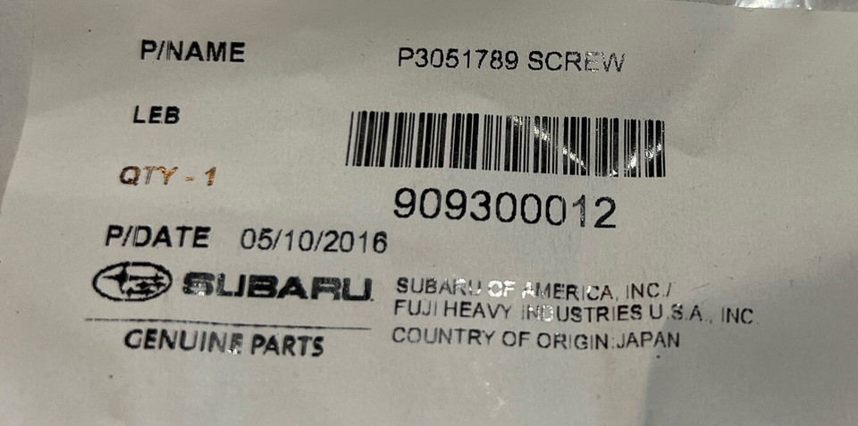 Genuine Subaru Lift Gate Grommet 909300012 | eBay