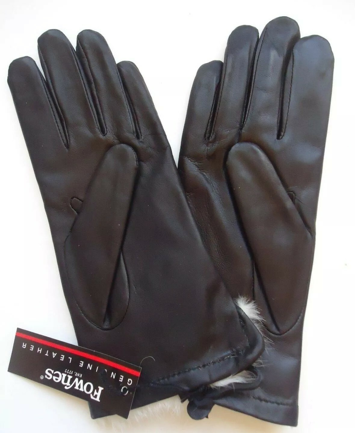 Ladies ETIENNE AIGNER White Rabbit Fur Genuine Leather Gloves,Black ...