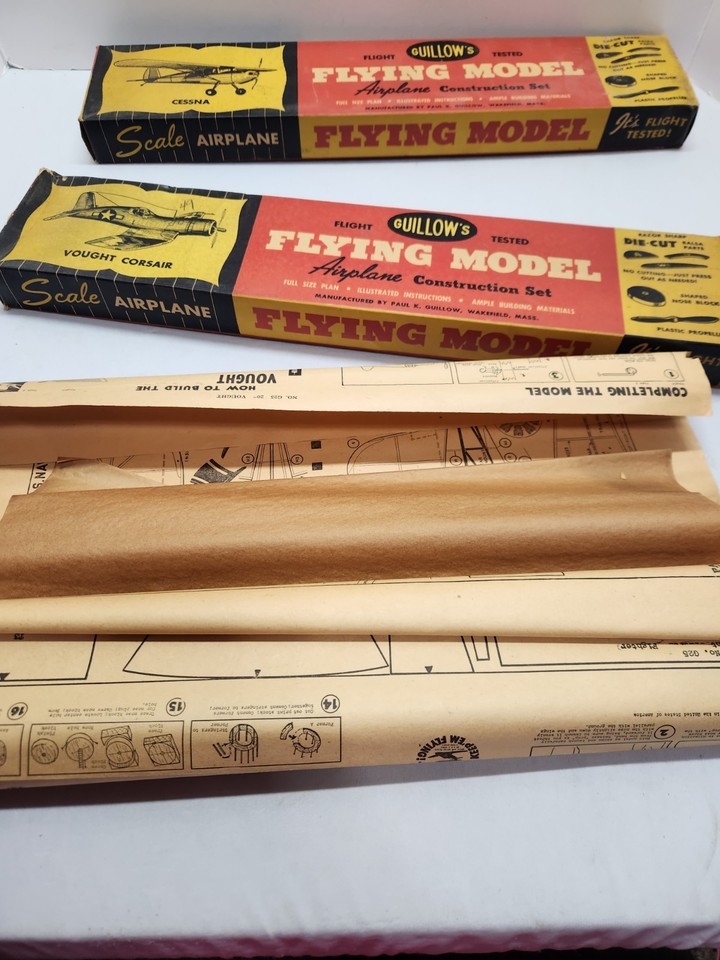 VINTAGE GUILLOWS FLYING Model Airplane Kit CESSNA DC50 & Vought Corsair ...