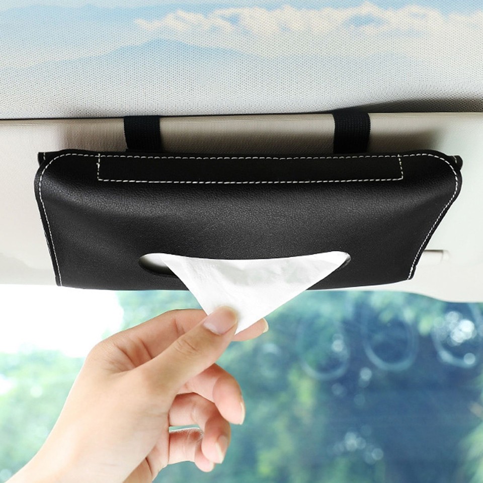 Car Tissue Box Towel Sets Car Sun Visor PU Leather Tissue Box Holder ...