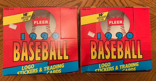 2 Boxes - 1990 FLEER BASEBALL LOGO STICKERS & TRADING CARDS SEALED SETS ...