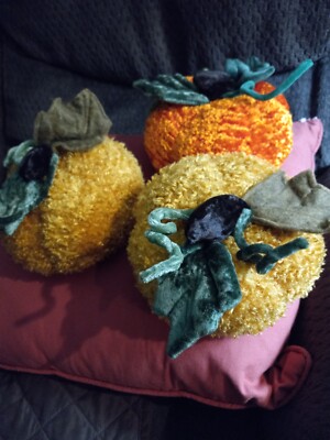 Halloween Fall Pumpkin Plush Fuzzy Decorative Soft Set of 3 | eBay