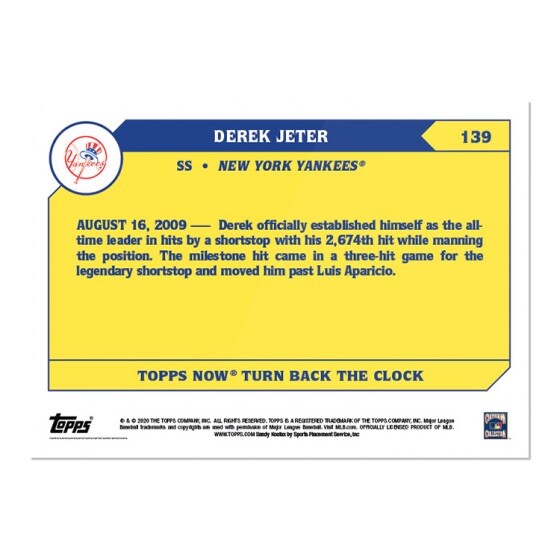 2020 Topps Now Turn Back the Clock - Derek Jeter #139 /964 for sale ...