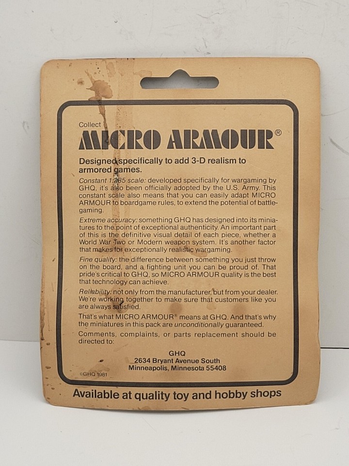 1981 Sealed GHQ MICRO ARMOUR 1:285 Scale WWII R10 Soviet Union SU-100 ...
