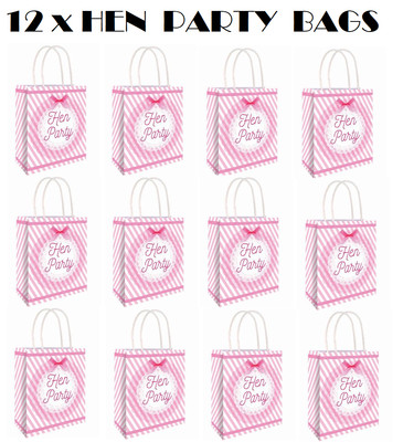 12 x Vintage HEN PARTY BAG Printed Paper Bag WEDDING Gift Bag Hen Night ...
