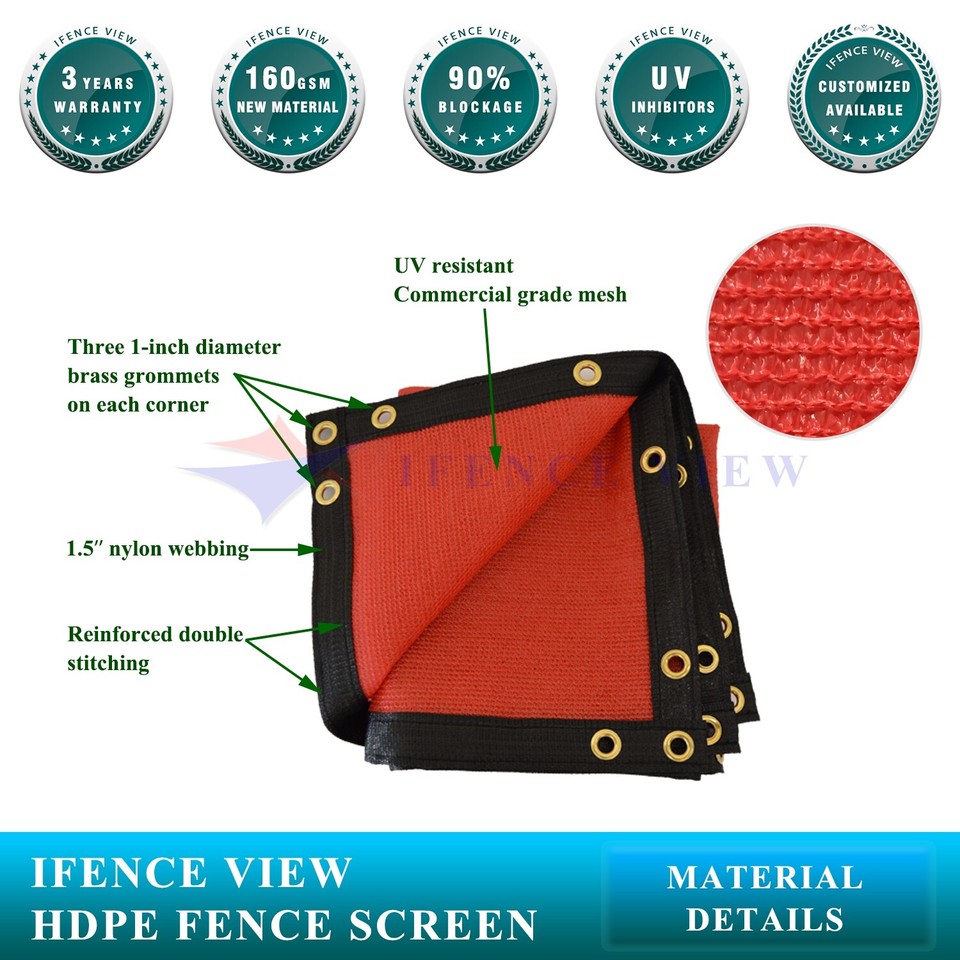 Ifenceview 10 FT Width Red Fence Privacy Screen Mesh Awning Canopy ...