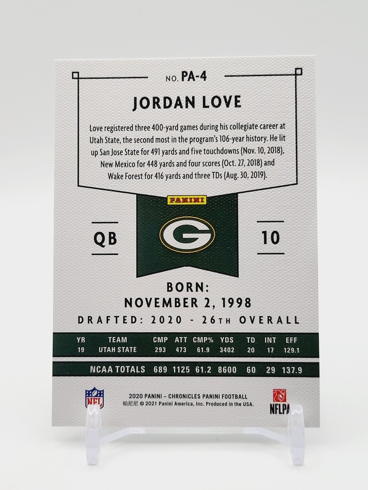 Jordan Love ROOKIE CARD 2020 Panini Chronicles #PA-4 Green Bay Packers ...