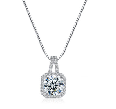 925 Sterling Silver Cubic Zirconia Square Pendant Necklace Chain ...