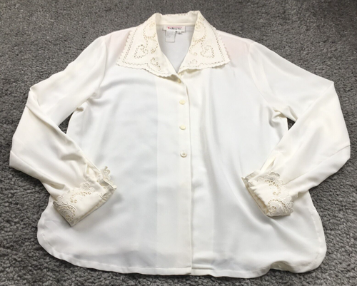 Talbots Womens Blouse Size 14 Ivory Lace Collar & Cuffs Button-Up ...