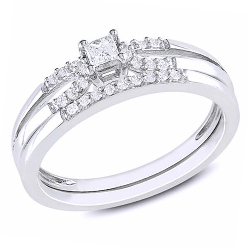 0.20 Cttw Real Diamond Solitaire Bridal Weddg Set Rg 14K Gold Plated ...